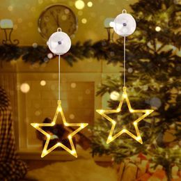 Lycxames - led Sterne Weihnachtsbeleuchtung, 10 led Lichtervorhang Warmweiß Batteriebetriebene mit Saugnäpfe, Timer, Fenster Lichterkette Innen für