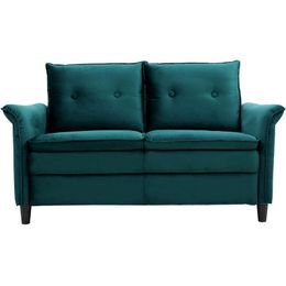 Miliboo Design-Sofa aus Samt Petrolblau 2 Plätze cliff - Blaues Öl