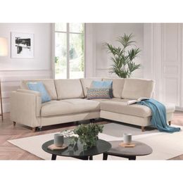 Lisa Design - Brooke – ecksofa rechts – mit schlaffunktion – 5-sitzer – aus samt - beige