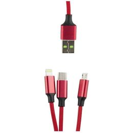 3 in 1 Micro-USB, Type-C, Lightning auf usb 1,2m - Rot