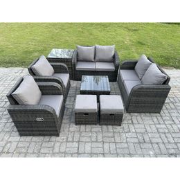 Fimous - 8-Sitzer Rattan Sofa Set Outdoor Gartenmöbel Set mit quadratischem Couchtisch Loveseat Sofa Liegende Stühle Beistelltisch 2 Kleine Fußhocker