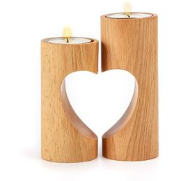 Teelichthalter, Kerzenhalter aus Holz für den Tisch, 2er-Set Kombinations-Herz-Kerzenhalter für Heimdekoration
