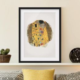 MICASIA Bild mit Rahmen - Wasserfarben - Gustav Klimt - Der Kuss Größe HxB: 70cm x 50cm, Rahmen: Schwarz