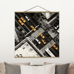 MICASIA Stoffbild mit Posterleisten - New York City Cabs - Quadrat 1:1 Größe HxB: 50cm x 50cm Material: Eiche