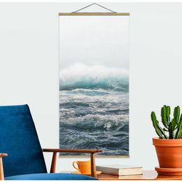 MICASIA Stoffbild mit Posterleisten - Große Welle Hawaii - Hochformat 2:1 Größe HxB: 70cm x 35cm Material: Eiche