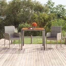 Gartentisch,Terrassentisch,Gartenmöbel mit Holzplatte Grau 90x90x75 cm Poly Rattan VMEC185751 MAISONCHIC