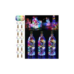 10 Stück led Flaschenlicht, 20 led 2M Lichterketten Kupferdraht Batteriebetriebene Weinflaschenbeleuchtung (Mehrfarbig)
