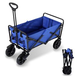 Bollerwagen faltbar Handwagen Transportkarre Gerätewagen klappbar Vollgummi-Reifen bis 100 kg Tragkraft transportwagen Gartenanhänger ohne Dach,