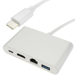 USB-C-Stecker 3.1 auf hdmi, Ethernet RJ45, usb a und usb C-Konverter mit 10 cm langem Kabel in Weiß - Cablemarkt