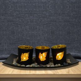 LYCXAMES Set mit 3 Kerzenhaltern mit Stein und Tablett, Couchtischdekoration, Tafelaufsatz mit elektrischen Kerzen.