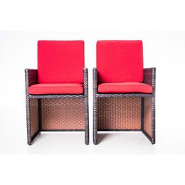 Jet-Line 2er-Set Stühle Bali in braun / rot hochwertig Rattan Aluminium