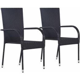 MAISONCHIC Stapelbare 2 Stk.Gartenstühle Relax-Sessel,Gartenmöbel Poly Rattan Schwarz -58480