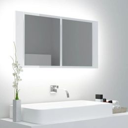 LED-Bad-Spiegelschrank, Badschrank mit Spiegel, Badezimmerschrank Hochglanz-Weiß 90x12x45 cm Acryl KLI72773 MAISONCHIC