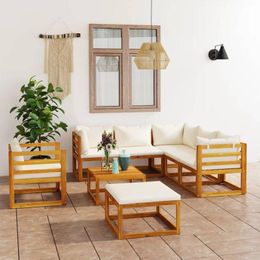 MAISONCHIC - 8-tlg. Garten-Lounge-Set Gartenmöbel Set Sitzgruppe Essgruppe mit Auflagen Creme Massivholz Akazie DE17618