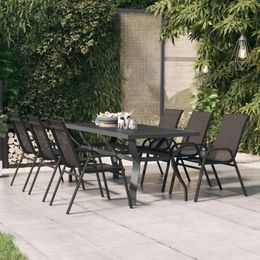 Gartentisch,Terrassentisch,Gartenmöbel,Balkontisch Grau und Schwarz 180x80x70 cm Stahl und Glas VMEC695014 MAISONCHIC