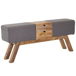 KADIMA DESIGN Retro-Sitzbank mit Schubladen: Massivholz, Stoffbezug, 120x56x30 cm, 2 Schubladen, Seitentasche.