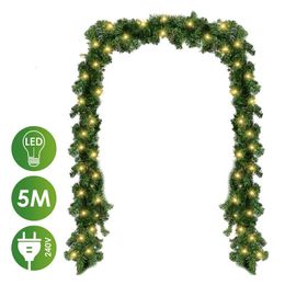 5M Weihnachtsgirlande mit 100 LED's Beleuchtung Tannengirlande Girlande, Weihnachtskranz Weihnachtsdekoration für Innen und Außen,warmweiß - Grün