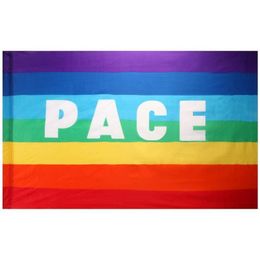 Gartendeko Regenbogenfahne, Friedensfahne, Gartenfahne, Regenbogenfahne mit pace 90x150cm, Regenbogenfahne für