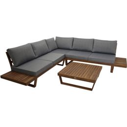 DEGAMO Lounge Set cartagena, Akazie geölt, mit Polster grau, FSC®-zertifiziert - braun