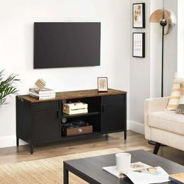 Songmics TV-Schrank, TV-Regal, mit 3 verstellbaren Einlegeböden, Fernsehtisch, Lowboard für Fernseher bis zu 55 Zoll, für Wohnzimmer, vintagebraun-mattschwarz