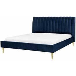 Beliani Doppelbett Marineblau Samtstoff 180 x 200 cm Schlafzimmer - Blau