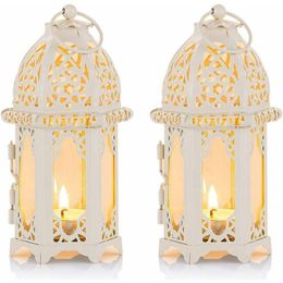 LONGZIMING - 2 Stück marokkanische Kerzenlaterne, kleiner Teelichthalter mit klaren Glasscheiben, ideal für Terrasse, drinnen und draußen,