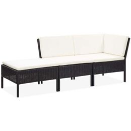 HOMMOO 3-tlg. Garten-Lounge-Set mit Auflagen Poly Rattan Schwarz YQvidaXL48960DE