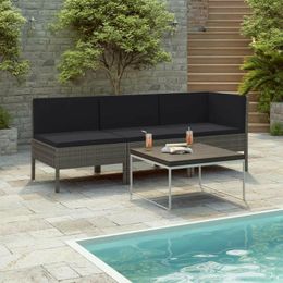 HOMMOO 3-tlg. Garten-Lounge-Set mit Auflagen Poly Rattan Grau YQvidaXL310204DE