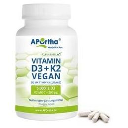 APOrtha® Veganes Vitamin D3 5.000 IE + Vitamin K2 MK-7 200 μg - Kapseln 120 St