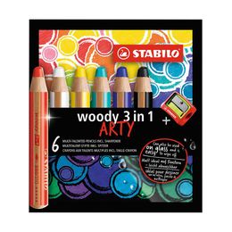 Stabilo XXL-Buntstifte "Woody 3in1 - Arty" - 6 Stück+Spitzer