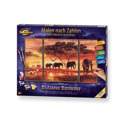 Noris Spiele Schipper - Malen nach Zahlen Meisterklasse "Tryptichon Afrika, Elefanten-Karawane", Mal-Set