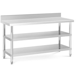 Edelstahltisch mit Aufkantung - 150 x 60 x 16.5 cm - 226 kg - 2 Ablagen - ROYAL CATERING RCAT-150/60-SPS3SH