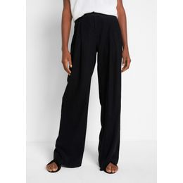 bonprix Palazzo-Hose mit Leinen sehr weit geschnitten, schwarz, Gr.46, L&auml;ssige Palazzo-Hose mit Leinen, mit sehr weit geschnitten Beinen., aus Leinen,Viskose