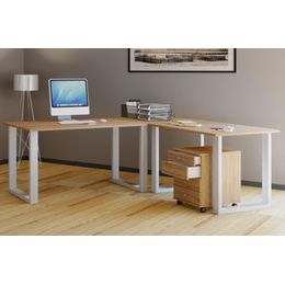 Vcm Eck-Schreibtisch "Lona" 220x190x80 U-Füße Sonoma-Eiche/Weiß