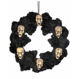 Horror-Shop Dekofigur Dekorativer Halloween Kranz mit schwarzen Rosen &