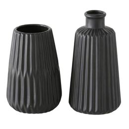 Boltze Tischvase Vasen Set Esko 2-teilig schwarz lasiert Blumenvasen Keramik