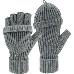 KIKI Abendhandschuhe Winter Warm Flip Fingerlose Handschuhemit Geknöpft Finger Cover