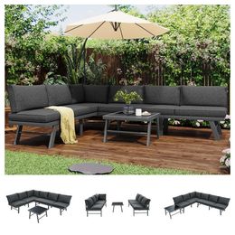 PFCTART Gartenlounge-Set Schwarz Garten-Lounge-Set aus Aluminium