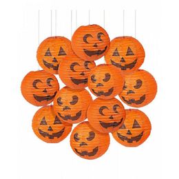 Horror-Shop Hängedekoration Grinsende Halloween Kürbis Papier Lampions im 12er