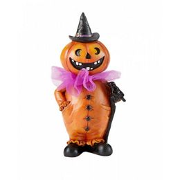 Horror-Shop Dekofigur Witch Pumpkin Figur mit Hexenhut und Glitterrabe 1