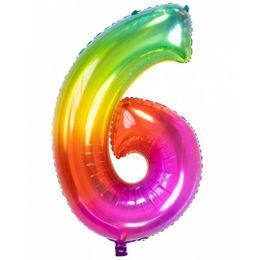 Horror-Shop Folienballon Regenbogen Zahlenballon Nummer 6 für Helium & Luft
