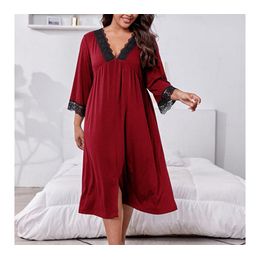 AFAZ New Trading UG Pyjama Rote Damen-Hauskleidung mit Dreiviertelärmeln in Übergröße