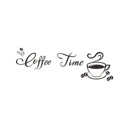 HIBNOPN Wandsticker Wandaufkleber Kaffeetasse Kunst Wandtattoo "Coffee Time" Wort 20x60cm