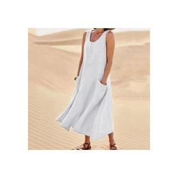 KIKI Strandkleid Ärmelloses Kleid aus Baumwolle und Leinen mit Rundhalsausschnitt