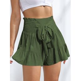 FIDDY Jeansshorts Gerüschte Shorts mit weitem Bein – lässige Culottes-Strandshorts