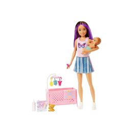 Mattel HJY33 - Barbie Skipper Babysitters Inc. - Puppe mit Gitterbett, Baby & Zubehör Spielset