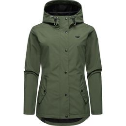 Ragwear Softshelljacke Margge Shell wasserdichte Damen Übergangsjacke mit großer Kapuze, grün