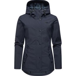 Ragwear Softshelljacke Margge Shell wasserdichte Damen Übergangsjacke mit großer Kapuze, blau