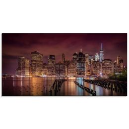 Glasbild Artland "New York City Impression bei Nacht I" Bilder Gr. B/H: 100 cm x 50 cm, Glasbild Amerika Querformat, 1 St., rot Glasbilder