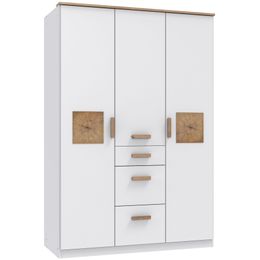 Kleiderschrank wimex "Gotland" Schränke Gr. B/H/T: 135 cm x 199 cm x 58 cm, 3 St., weiß (weiß, abgesetzt plankeineiche, nachbildung, hirnholz, nachbildung) Kleiderschränke